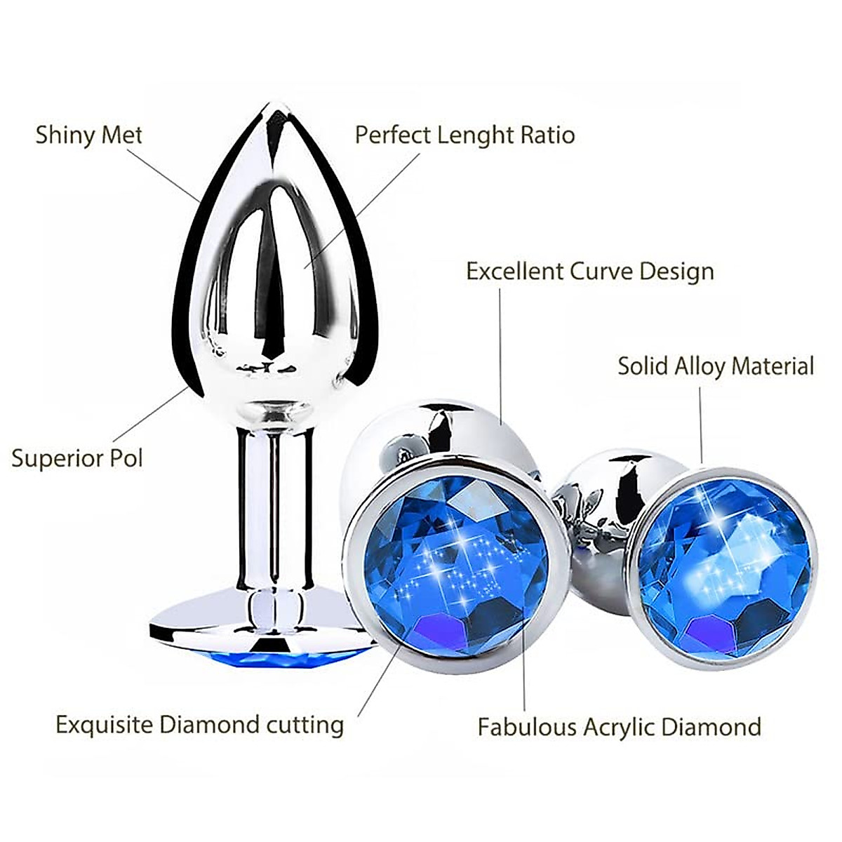 Delicate 3 Pieces Suction Cup Realistic Classic Dick Plug Double Headed Set (Blue) Use with Your Partner