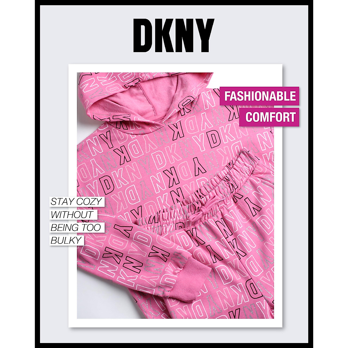 DKNY Girls' Sweatsuit Set - 2 Piece Fleece Hoodie Sweatshirt and Jogger Sweatpants (12M-16), Size 10, Wild Orchid