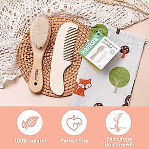 haakaa Baby Hair Brush and Comb Set - Baby Brush with Soft Wool Bristles for Cradle Cap - Wooden Comb Scalp Grooming Massager for Infant,Newborn & Toddler,Baby Showe Gift, 2PK