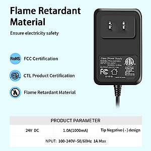 100V-240V to 24V 1A AC/DC Switching Power Supply Adapter with 5 Selectable Adapter Plugs