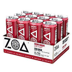 ZOA Zero Sugar Energy Drinks, Cherry Limeade - Sugar Free with Electrolytes, Healthy Vitamin C, Amino Acids, Essential B-Vitamins, and Caffeine from Green Tea - 12 Fl Oz (12-Pack)