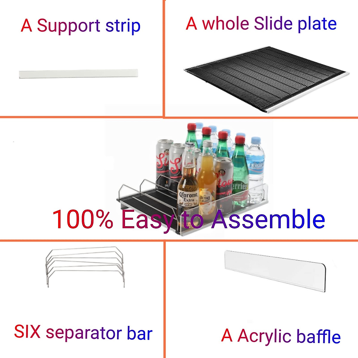 Soda Can Organizer for Refrigerator Any Width Ajustable (12-64oz) Gravity Fed Glide Drink Bottle Dispenser for Fridge Beer Beverage Dispenser, Storage for Refrigerator Pantry and More(1 Pack)