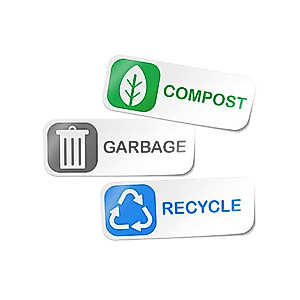 Garbage Trash Recycle Compost Stickers - 3 Durable Vinyl Labels for Effortless Bin Labeling (6" x 2.25") by Flippin Stickers