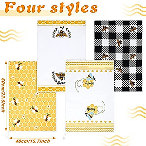 4 Pcs Bee Kitchen Towel Honey Bee Dish Towels Honeycomb Kitchen Towels Bee Bath Tea Towels Bee Hand Polyester Towel Bee Dish Cloths Absorbent for Kitchen Bathroom Home 16 x 24 Inches (Black, Bee)