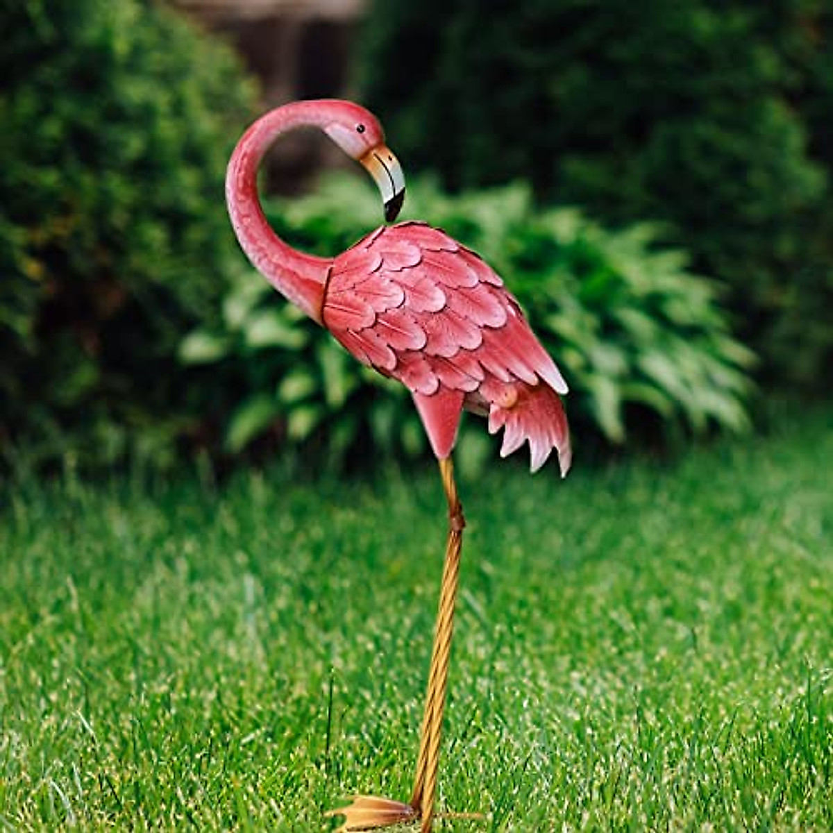 Shorayn Garden Statues Flamingo Sculptures Metal Yard Art, Pink Bird Art Outdoor Backyard Decor Patio Lawn Porch Ornament Flamingo Yard Decoration