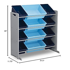 Delta Children Kids Toy Storage Organizer with 12 Plastic Bins - Greenguard Gold Certified, Grey/Blue