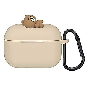 Wonhibo Cute Bear Airpod Pro Case for Women, Kawaii Silicone Animal Cover for Apple Airpod Pro 2019 with Keychain