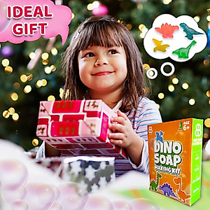 B8HI Soap Making Kit for Kids - Dino DIY Soap Making Kit for 6+ Ages - Melt & Pour Soap Kit with All Supplies - STEM Activity Craft Plus Reusable Mold