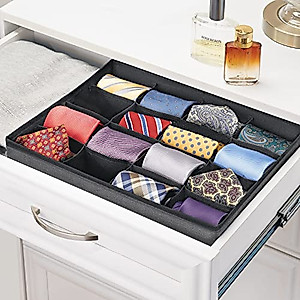 mDesign Soft Fabric Dresser Drawer and Closet Storage Organizer Tray - 16 Sections for Lingerie, Bras, Socks, Leggings, Underwear, Jewelry, Scarves - Textured Print, 2 Pack - Charcoal Gray/Black