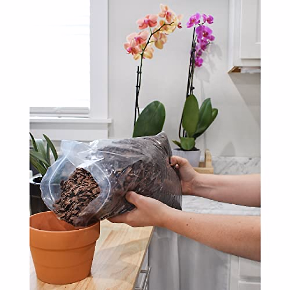 100% Organic Material All Natural Orchid Bark, Long Lasting All Natural, High Flowering and Aeration for Orchid Plants, Vanda,Phalaenopsis, Cattleya and Houseplant Repotting- 8QTs