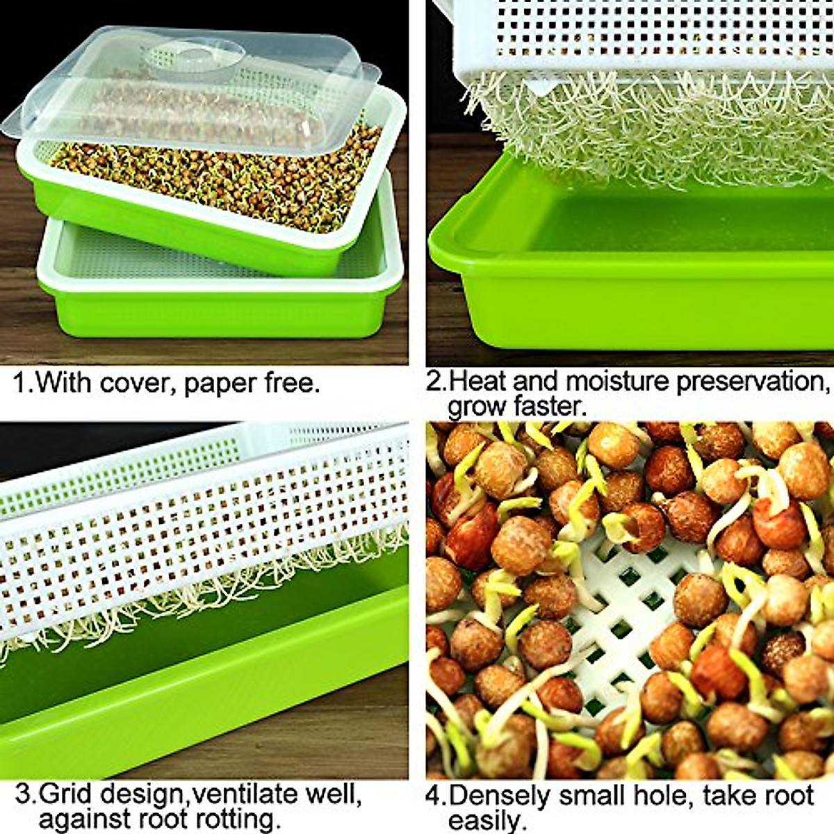LeJoy Garden Seed Sprouter Tray BPA Free PP Soil-Free Big Capacity Healthy Wheatgrass Grower with Lid Sprouting Kit 13.4x9.84x4.72 inches(LxWxH)