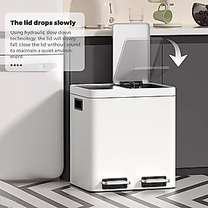 LEASYLIFE 5.28 Gallon Stainless Steel Metal Dual Stream Step-On Trash,2 Compartments, Recycle Bins for Kitchen,Trash and Recycle Bin Combo for Kitchen (20L)