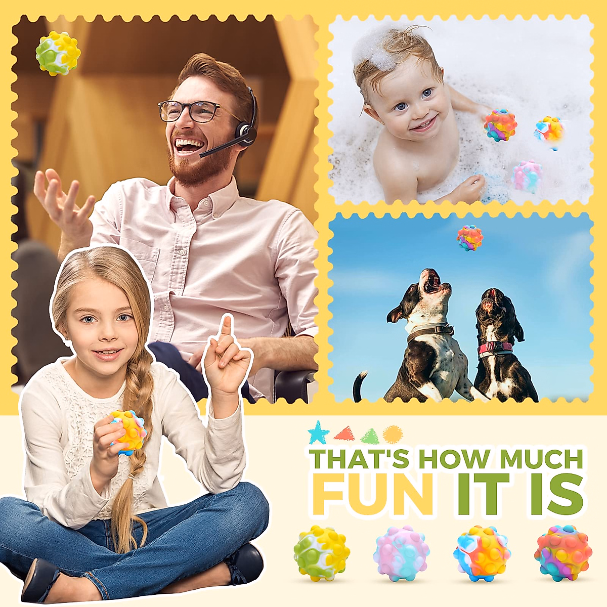 2 Pack Pop Stress Balls Fidget Toys, Fidget Ball Pop Squeeze Ball, Push Pop Bubble Squishy Ball Fidget Toy, Stress Relief Sensory Toys Bath Toys for Toddlers Game Balls Easter Gifts for Kids Adults