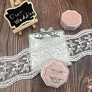 Beatilog Velvet Ring Box - Octagon Premium Vintage Wedding Ring Holder Handmade Double Ring Bearer Jewelry Display Organizer for Proposal, Engagement, Ceremony, Christmas, Photography (Light Pink)