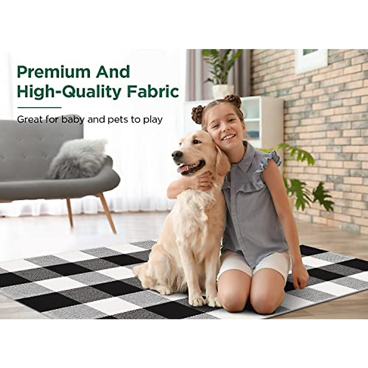 InnoGear Buffalo Plaid Outdoor Rug, 27.6 x 43.3 inches Machine Washable Area Rugs Door Mat Buffalo Check Rug for Living Room Outside Entry Plaid Rug Clearance Cotton Polyester Rug, Black and White