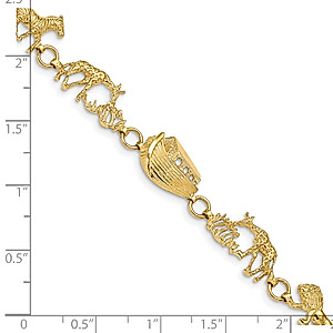 Avariah Solid 14k Yellow Gold Polished and Textured Noah's Ark 7 inch Bracelet - 7"