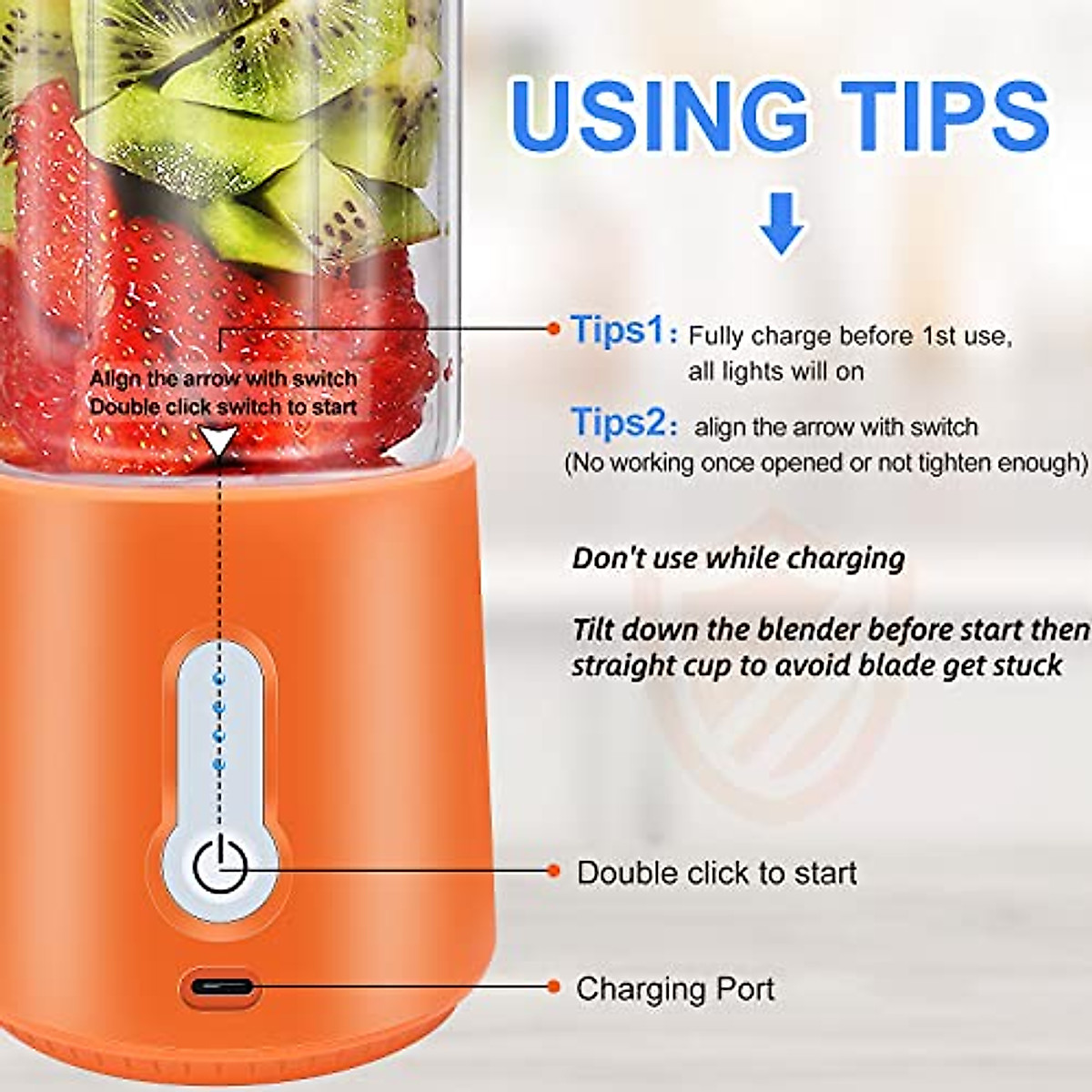 Portable Blender for Shakes and Smoothies, 17 Oz Personal Smoothie Blender USB Rechargeable Juicer Cup with 6 Blades