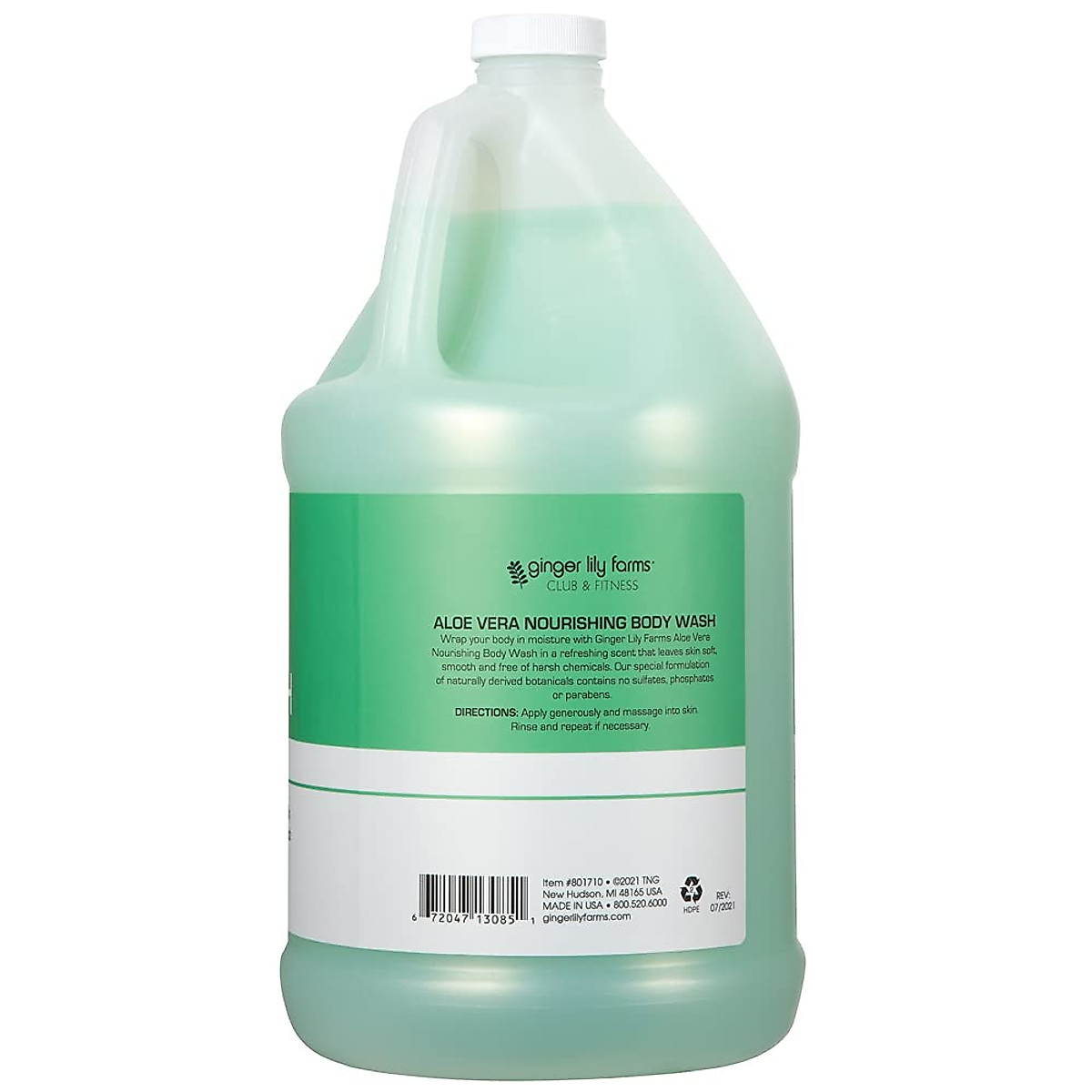 Ginger Lily Farms Club & Fitness Nourishing Body Wash, 100% Vegan & Cruelty-Free, Bath & Shower Gel for Men and Women, Aloe Vera Scent, 1 Gallon (128 fl. oz.) Refill