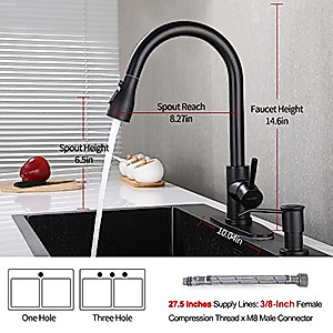 Keonjinn Black Kitchen Faucet with Pull Down Sprayer, Stainless Steel Kitchen Sink Faucet Single Handle Pull Down Kitchen Faucets, High Arc Single Hole Matte Black Kitchen Faucets with Deck Plate