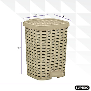 Superio Rattan Compact Trash Bin 6 Liter, Beige and Brown - Wicker Trash Can with Pedal Step On Lid