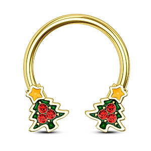 CM Crareesi Mania Christmas Tree Septum Ring 16G Septum Piercing Jewelry 316L Stainless Steel Gold Daith Piercing Jewelry 10mm Daith Earrings for Christmas