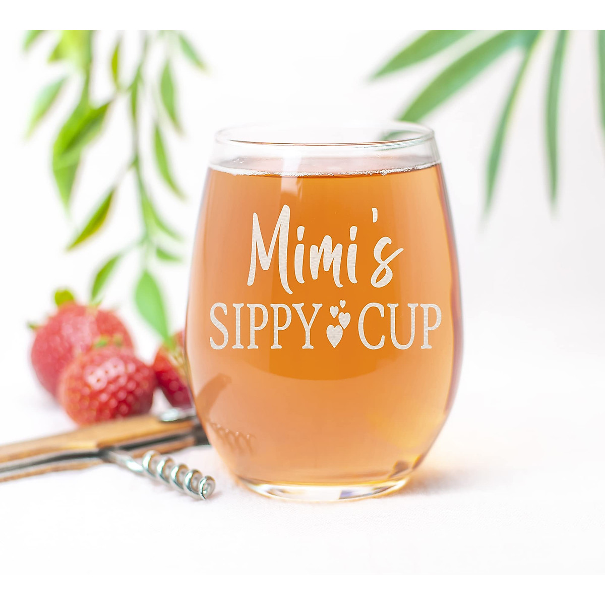 CARVELITA Mimi's Sippy Cup, 15oz Stemless Wine Glass, Funny Birthday Christmas Mother Day Gifts For New Grandma, Mimi, Grandmother, Mom, From Daughter, Son