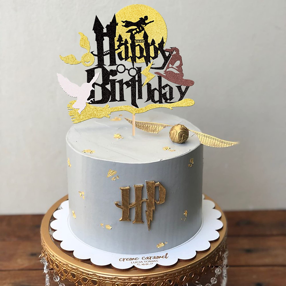 1 PCS Happy Birthday Magical Wizard Cake Topper Glitter Birthday Cake Pick for Wizard Theme Baby Shower Kids Boys Girls Birthday Party Cake Decorations Supplies