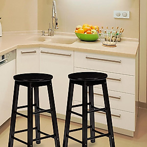 PJ Wood Classic Round Seat 29 Inch Tall Kitchen Counter Bar Stools with 4 Square Legs for Homes, Dining Spaces, and Bars, Black (2 Pack)