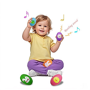 OCBTOW 6 Pack Easter Wooden Shake Eggs Percussion Musical Easter Eggs Shakers for Toddlers Kids Girls Boys Easter Basket Stuffers Fillers Gifts