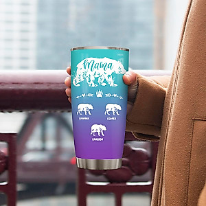 Wassmin Personalized Mama Bear Tumbler Stainless Steel 20oz 30oz Insulated Travel Cup with Lid Best Mom Mommy Custom Gifts for Mother's Day Birthday Christmas from Son Daughter