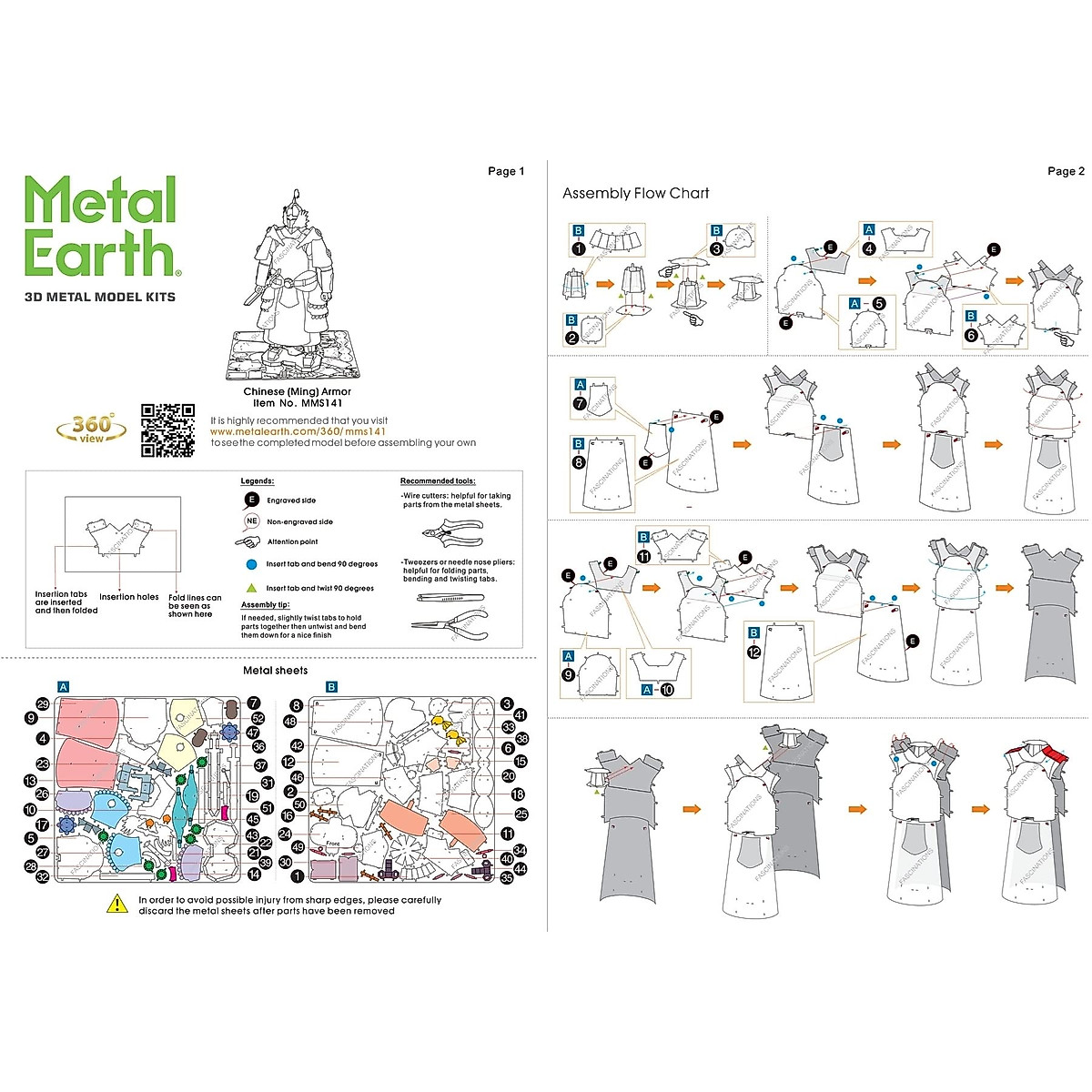 Fascinations Metal Earth Chinese Ming Armor 3D Metal Model Kit Bundle with Tweezers
