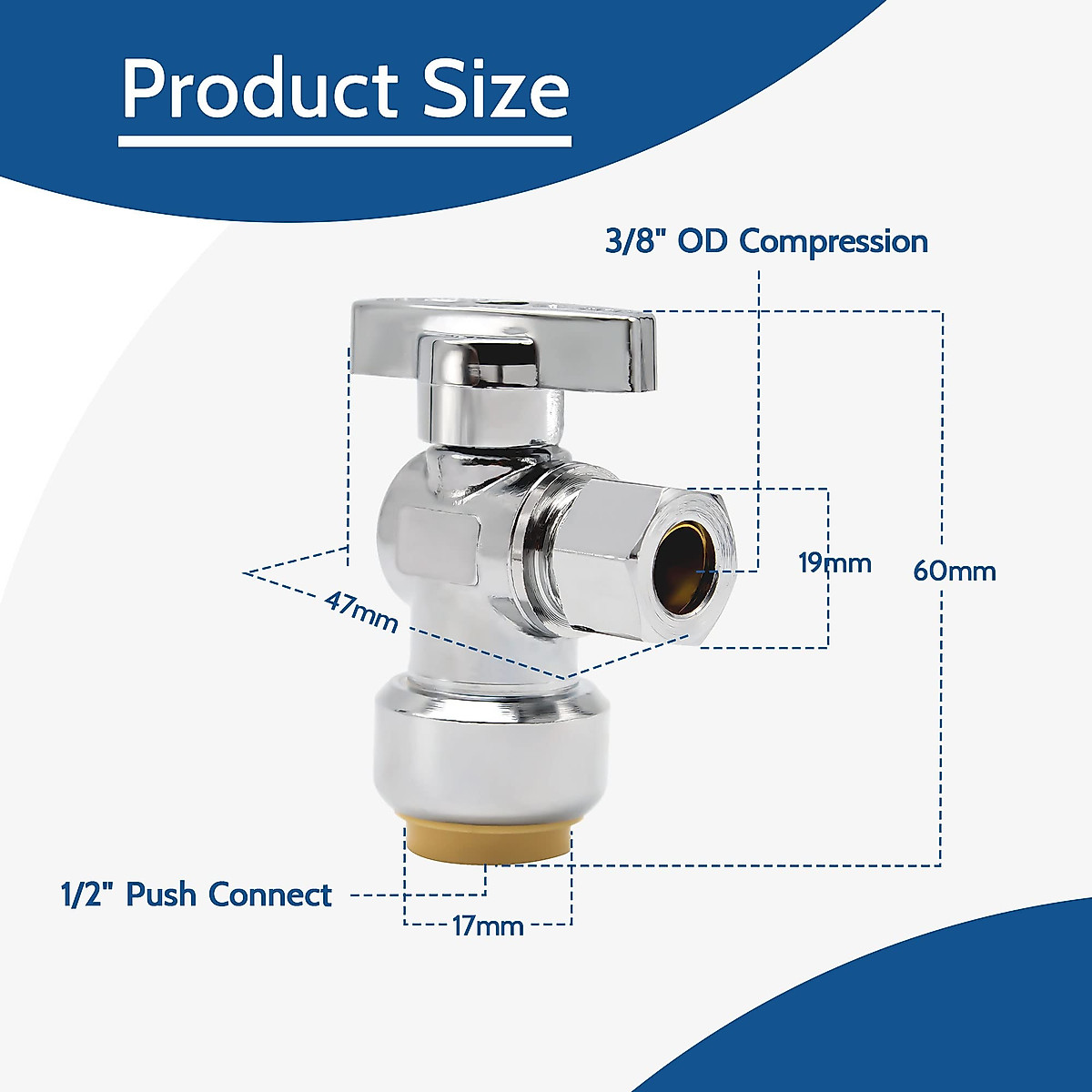 PURAGEIR 10 Pack Pushfit Angle Stop Faucet Valve, 1/2" Push-Fit x 3/8" Comp, Quarter Turn 1/2" Nom x 3/8" Compression Shut Off Water Valve, Pex, Copper,Cpvc,Brass