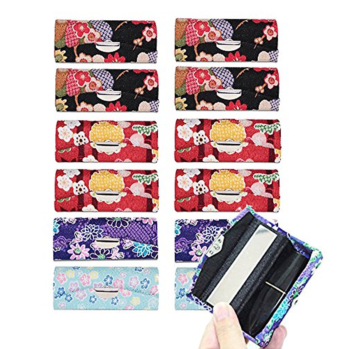 Set of 12 ~ Cute Japanese Flower Style Lipstick Case Holder w a Little Mirror