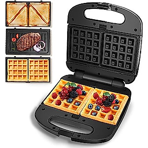 Sandwich Maker 3 in 1, Taylor Swoden Compact Waffle Maker with Removable Plates,Electric Panini Press Grill with Non-Stick Plates, LED Indicator Lights, Cool Touch Handle, Anti-Skid Feet