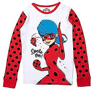 Miraculous Ladybug Little Girls Pajama Shirt and Pants Sleep Set Red/White 7-8