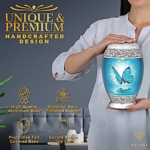 Malaika Memorials Blue Butterfly Urn - Adult Cremation Urn for Human Ashes Women/Men - Cremation Urns for Ashes Adult Female/Male - Funeral Urns for Mother, Dad or Other Loved One up to 200 lbs