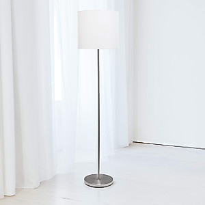 Simple Designs LF2004-WHT Brushed Nickel Drum Shade Floor Lamp, White