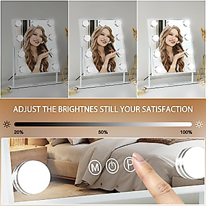FENCHILIN Vanity Mirror with Lights Lighted Makeup Mirror Makeup Vanity Mirror Smart Touch Control 3 Colors Dimmable Hollywood Mirror with Lights 10X Magnification 360° Rotation White
