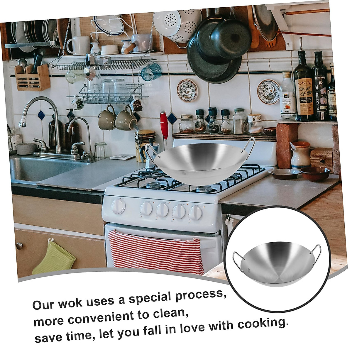 Ciieeo Stainless Steel Wok Dual- Handled Steel Wok Frying Pot Double Handle Wok Pot Stock Pot Carbon Steel Pow Wok Cooktop Wok Griddle Camping Accessories Skillet Binaural Pot Stove Flat