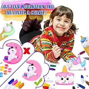 Unicorn Gifts Toys for Girls, Unicorn Arts and Crafts Painting Kit, 6 Slow-Rise Unicorns Squishies DIY Kit, Bergmoer Gifts for Girls Christmas Birthday Toys Gift for Kids Ages 4, 5, 6, 7, 8 Years Old