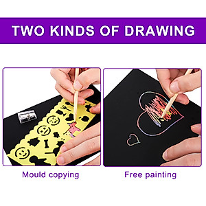 ZEAYEA 200 Pcs Scratch Paper Art Set, Scratch Off Rainbow Magic Paper with 10 Stylus, 8 Stencils, Black Scratch Notes for Boys and Girls DIY Crafts Christmas Birthday Gift Cards