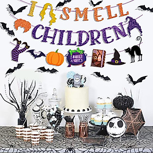 Hocus Pocus Glitter Banner Hocus Pocus Decorations Halloween Witch party Decorations Hocus pocus party decorations I smell Children Banner for Hocus Pocus Party Supplies(Two L is overlap)