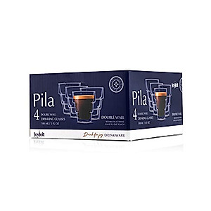 JoyJolt Pila Double Walled Espresso Glasses, Set of 4 Espresso Cups 3 Ounce Capacity. Stackable Thermal Clear Glass Cups, Ideal Fit for Espresso Machine and Coffee Maker