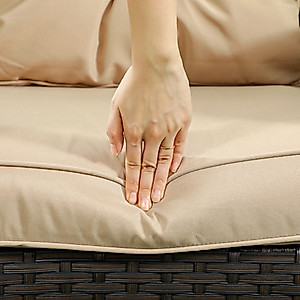 Outsunny 3-Seater Outdoor Sofa with 4" Thick Padded Cushions, PE Rattan Patio Outdoor Couch with Curved Armrests for Sunroom, Garden, Poolside, Beige