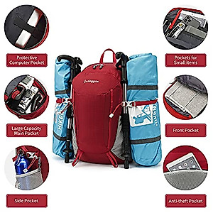 FUXINGYAO Hiking Backpack, Waterproof Lightweight Backpack, 40L Multi Compartment Outdoor Sport Camping Bag Travel Daypack for Men Woman, Red