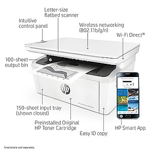 HP Laserjet Pro MFP M29W A All-in-One Wireless Monochrome Laser Printer for Home Office, White - Print Scan Copy - 19 ppm, 600 x 600 dpi, 8.5 x 11.69, Hi-Speed USB, Cbmou External Webcam