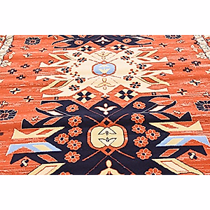 Unique Loom Taftan Collection Border Geometric Tribal Inspired Design Area Rug, 7 ft x 10 ft, Terracotta/Ivory