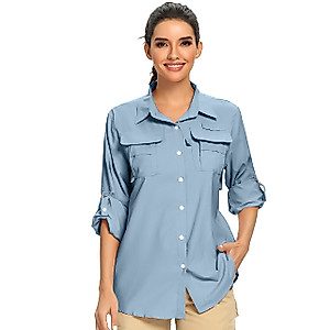 Jessie Kidden Women's UPF 50+ UV Sun Protection Safari Shirt, Long Sleeve Outdoor Cool Quick Dry Fishing Hiking Gardening Shirts (5055 Light Blue M)