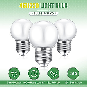LED Night Light Bulb 1 Watt Low Wattage LED Bulbs 7.5 Watt Equivalent 4511220 Lighting S11 White LED Lightbulb Small Globe with E26 Medium Base G45 2700k Not Dimmable for Outdoor Christmas, 8 Pieces