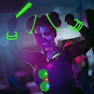 YOFOBU 115 PCS Glow in the Dark Party Supplies,100PCS Green Glow Stick Necklaces Bracelets Bulk,15PCS July 4th LED Glasses,LED Light Up Toy for Mother's Day July 4th Christmas Wedding Birthday